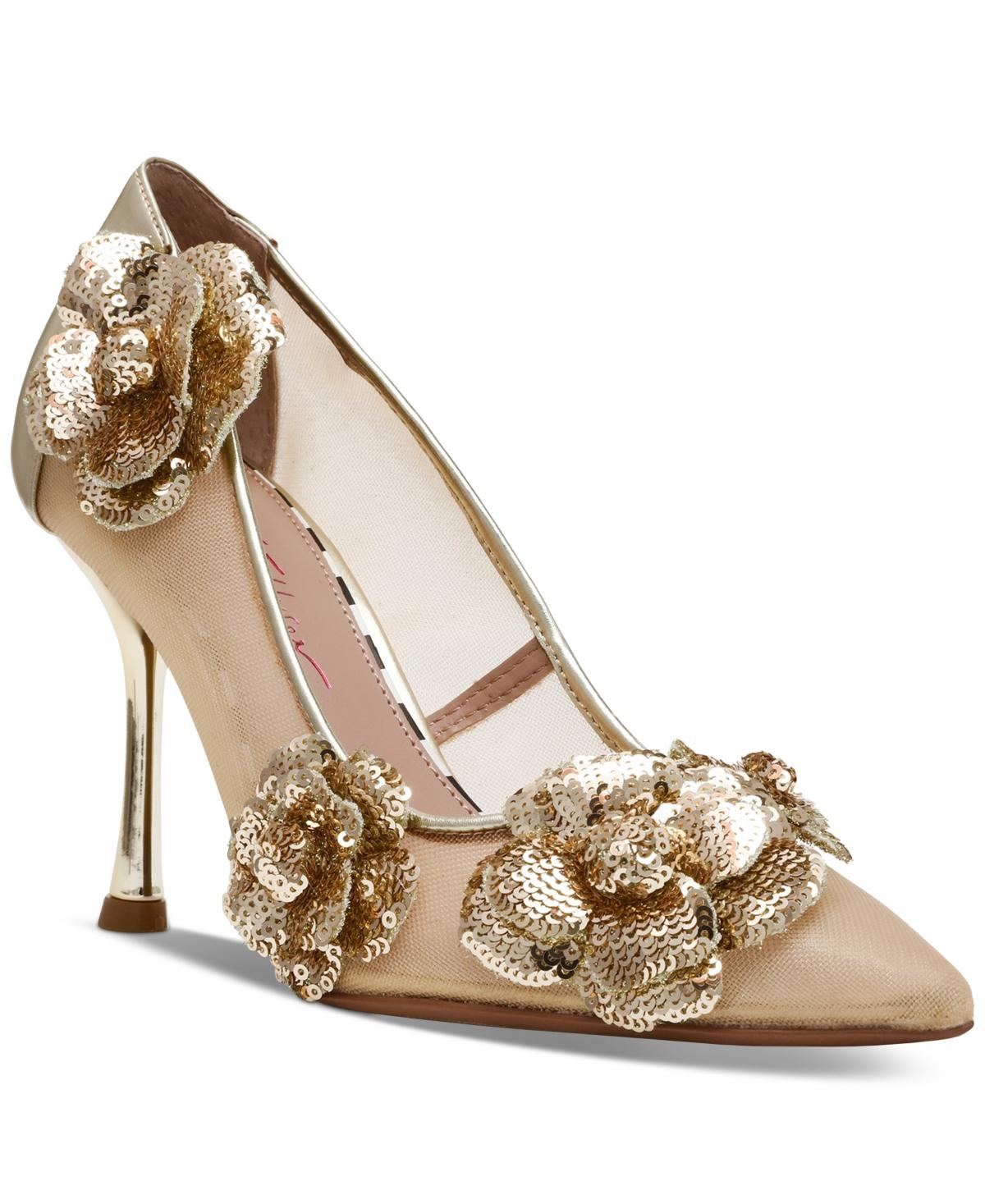 Betsey Johnson Rossa Rosette Embellished Stiletto Pumps in Metallic | Lyst