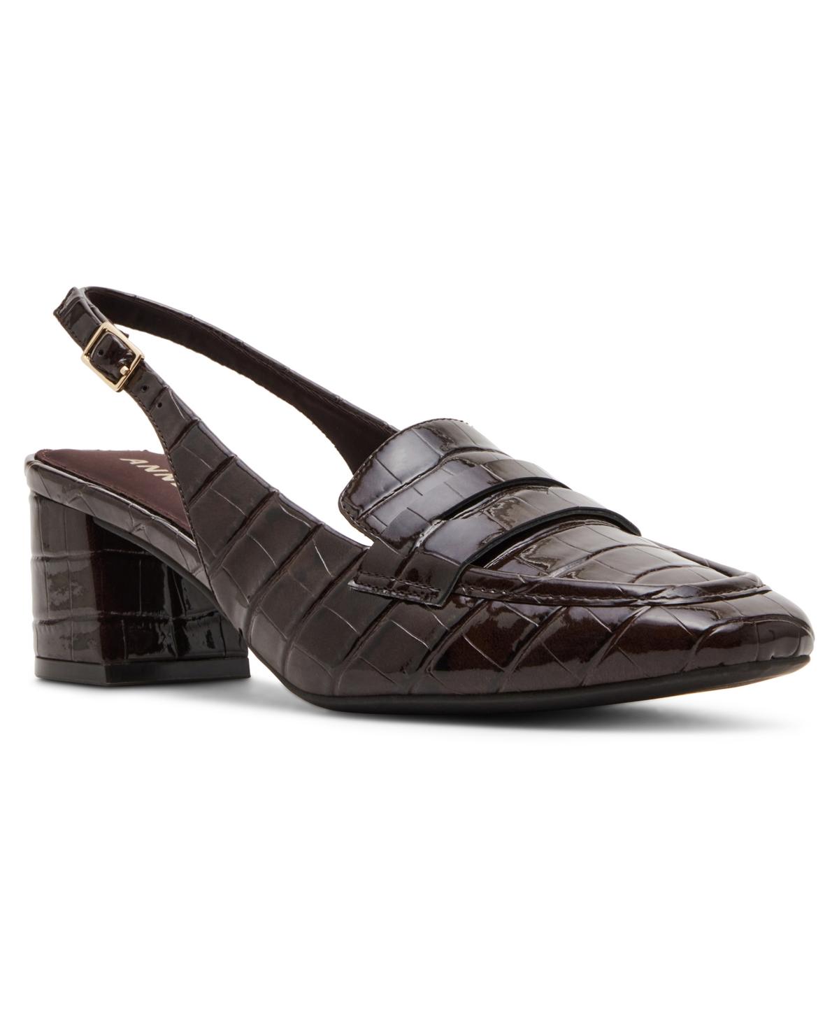 Anne Klein Mona Croco Print Slingback Block Heel Pumps in Brown | Lyst