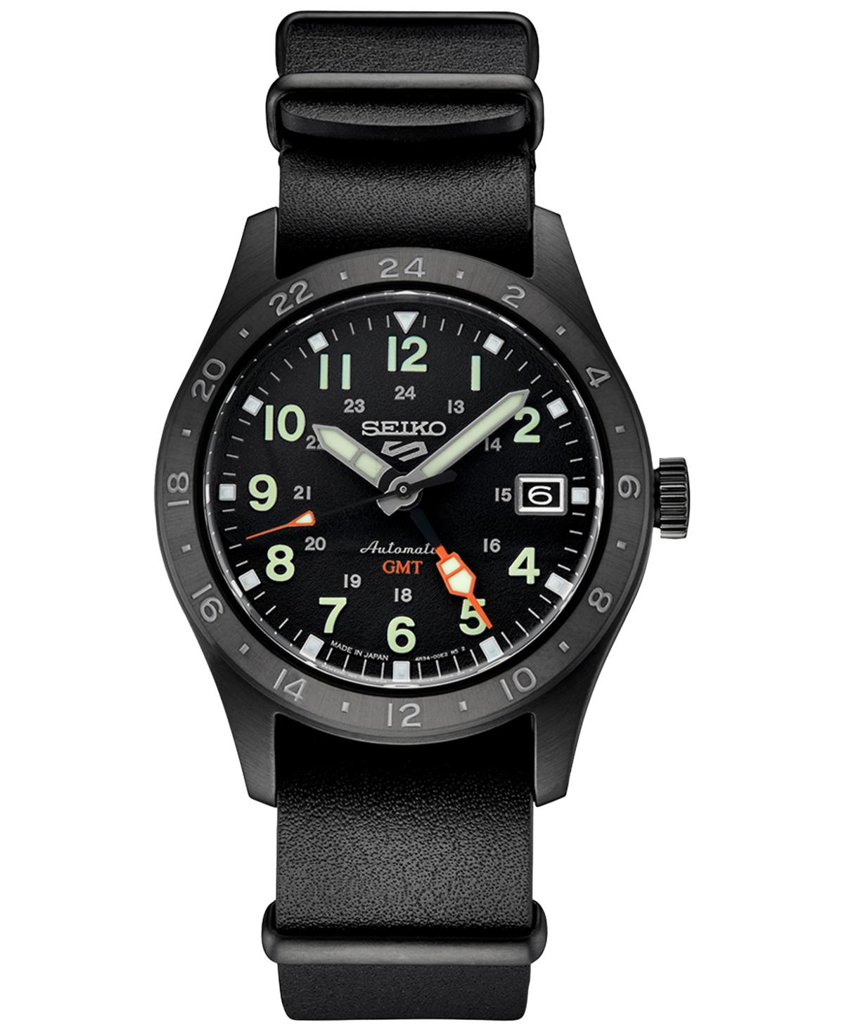 Seiko Automatic 5 Sports Gmt Leather Strap Watch 39mm in Black for Men ...