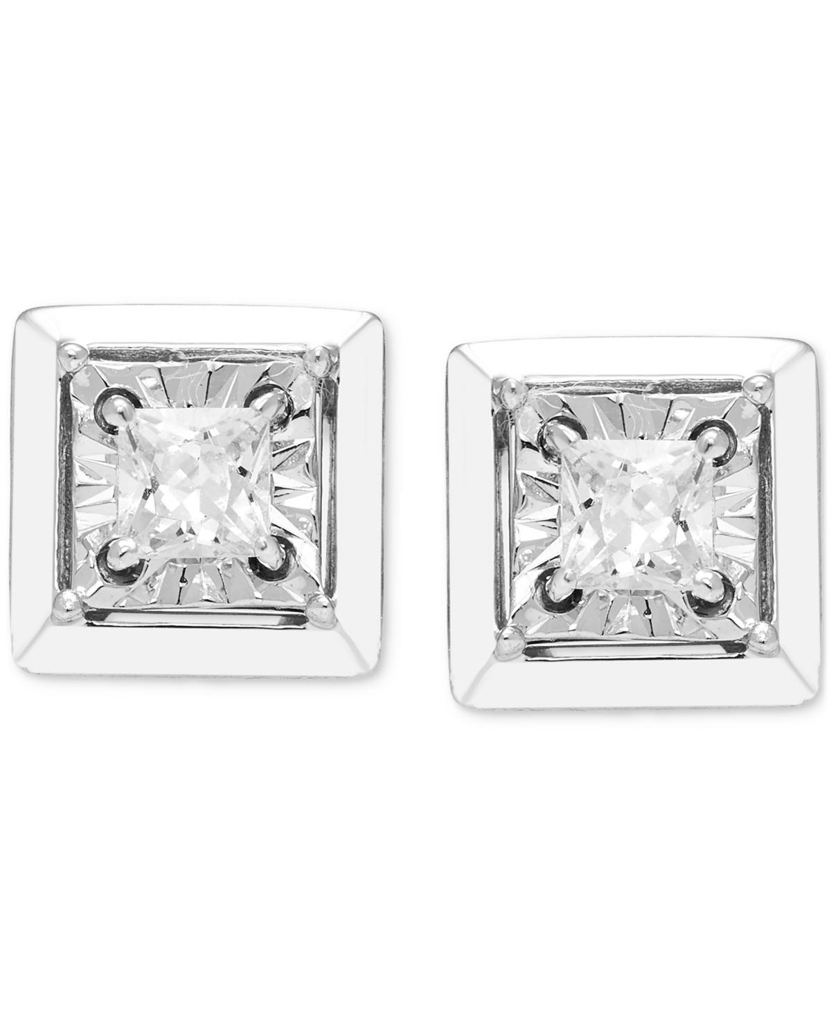 Macy s Diamond Princess Cut Square Frame Stud Earrings 1 4 Ct. T.w. in Metallic Lyst