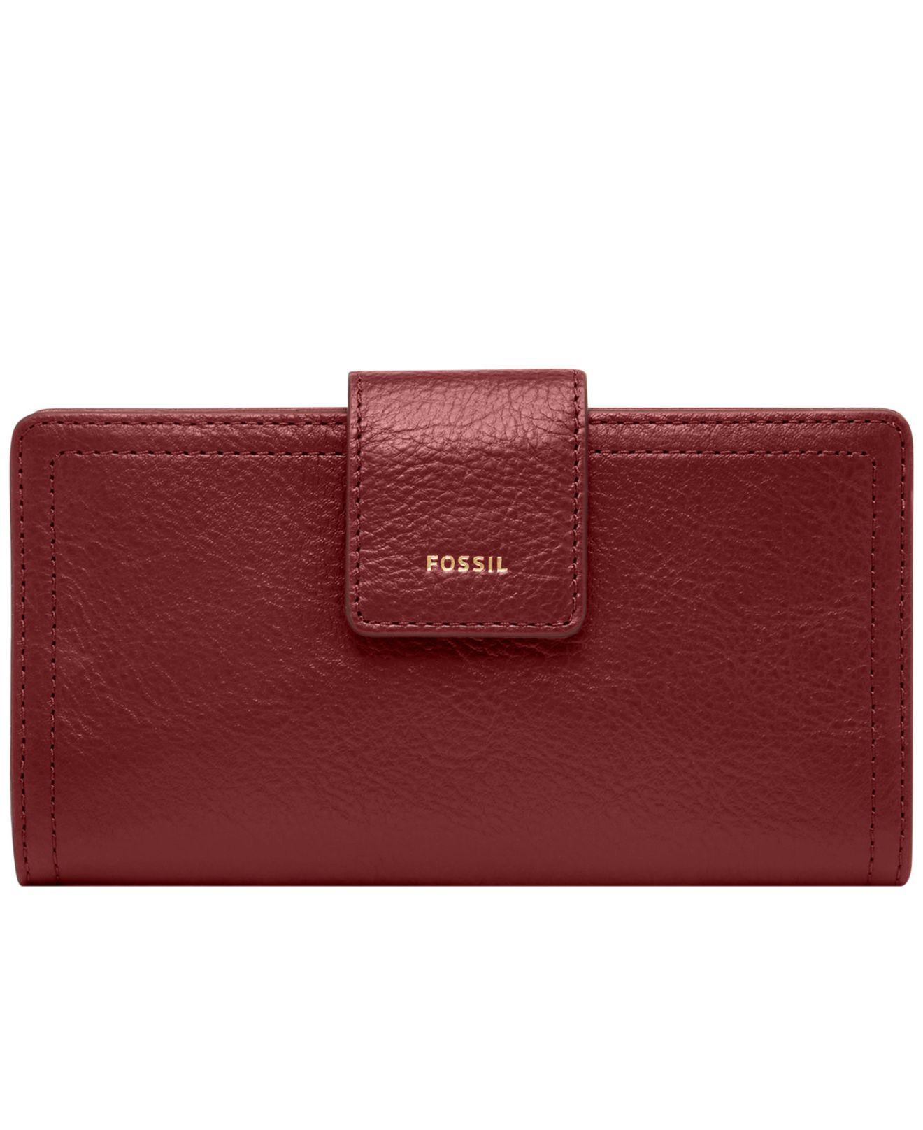 Fossil Logan Leather Rfid Tab Clutch Wallet In Red Lyst