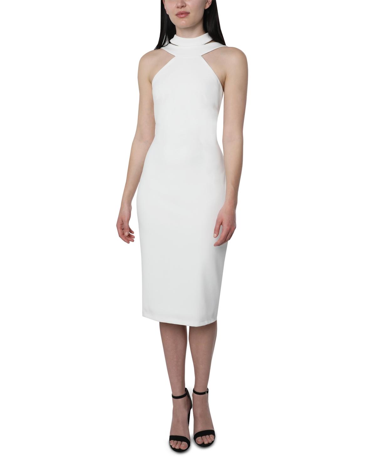 Bebe Bodycon Halter Scuba Crepe Midi Dress in White | Lyst
