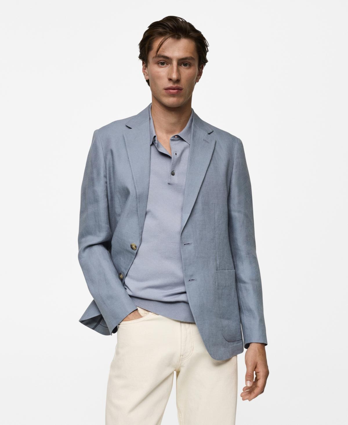 Mango Herringbone Linen Suit Jacket in Blue for Men | Lyst