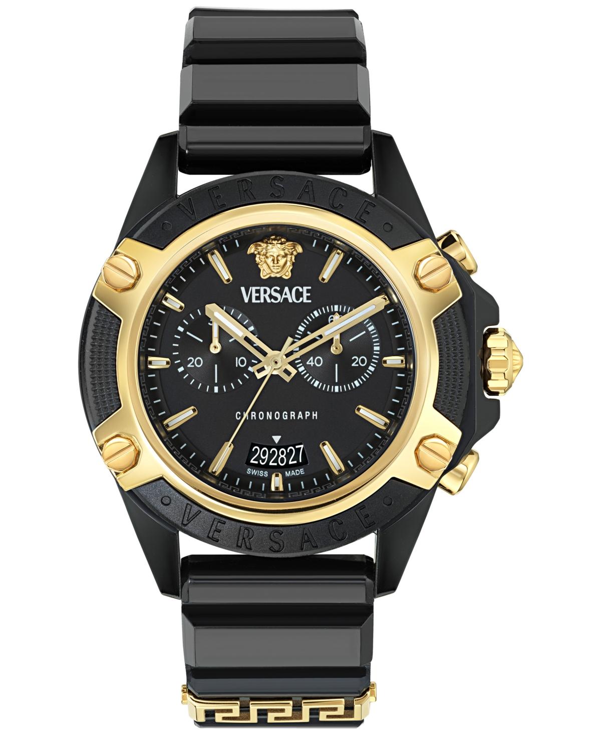 Versace Swiss Chronograph Silicone Strap Watch 44mm in Black for Men | Lyst