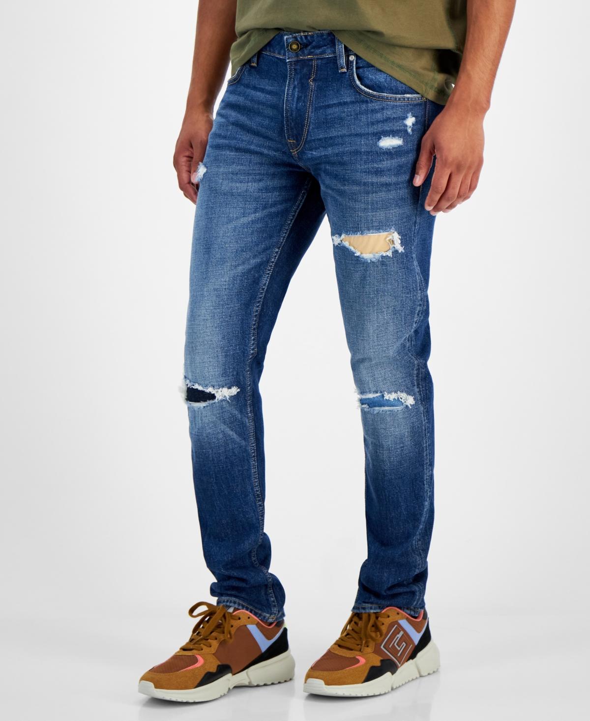 Guess Finnley Slim Fit Tapered Ripped Jeans in Blue for Men | Lyst