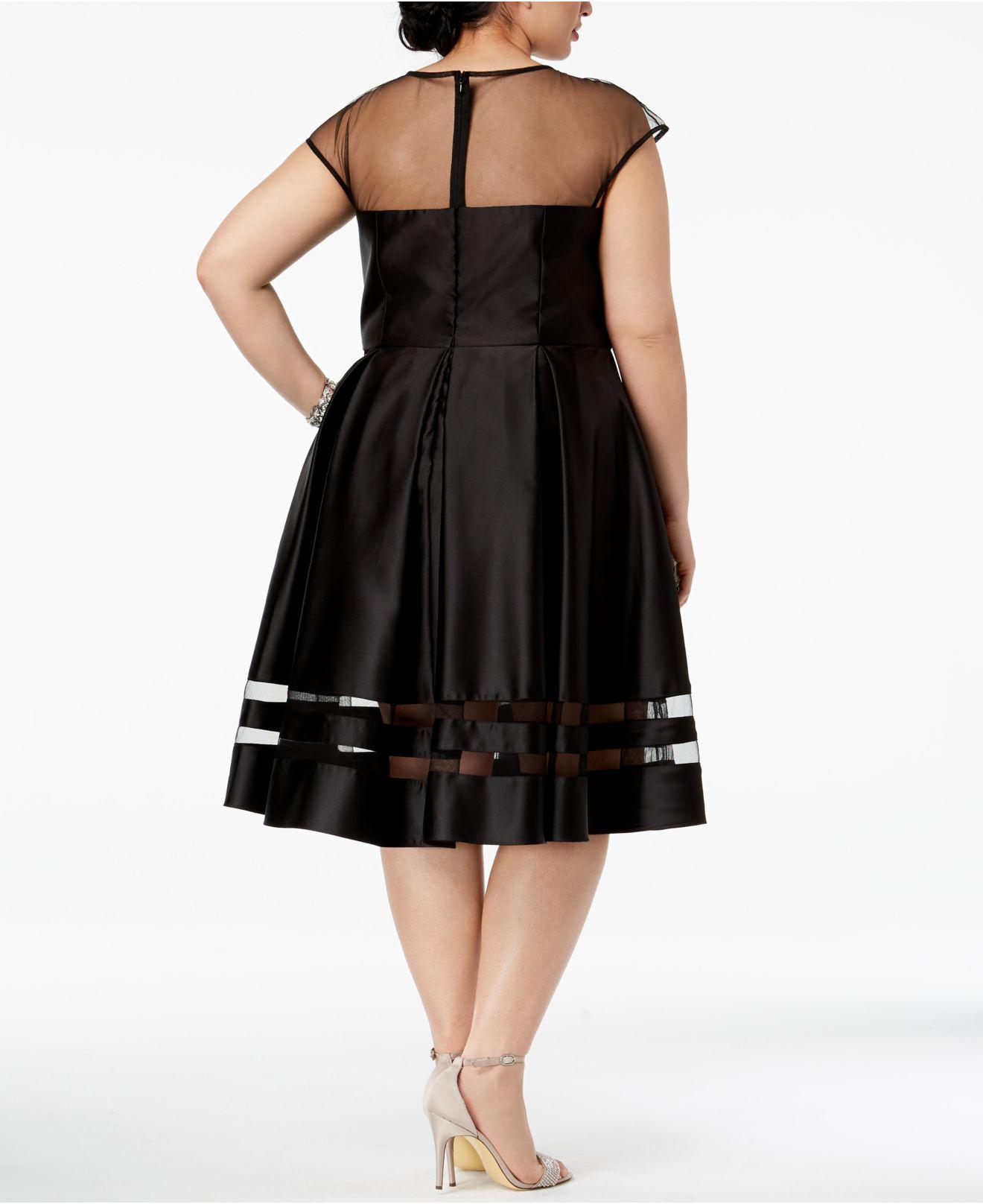 Betsy And Adam Synthetic Plus Size Illusion Fit And Flare Dress In Black Lyst