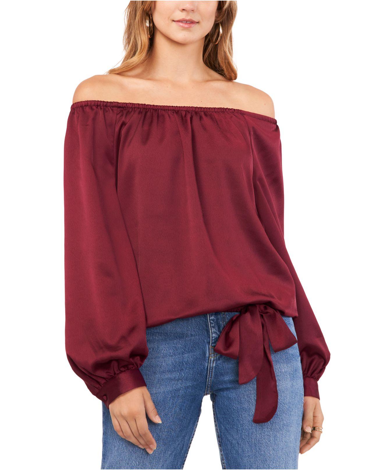 Vince Camuto Off The Shoulder Tie Hem Top In Red Lyst