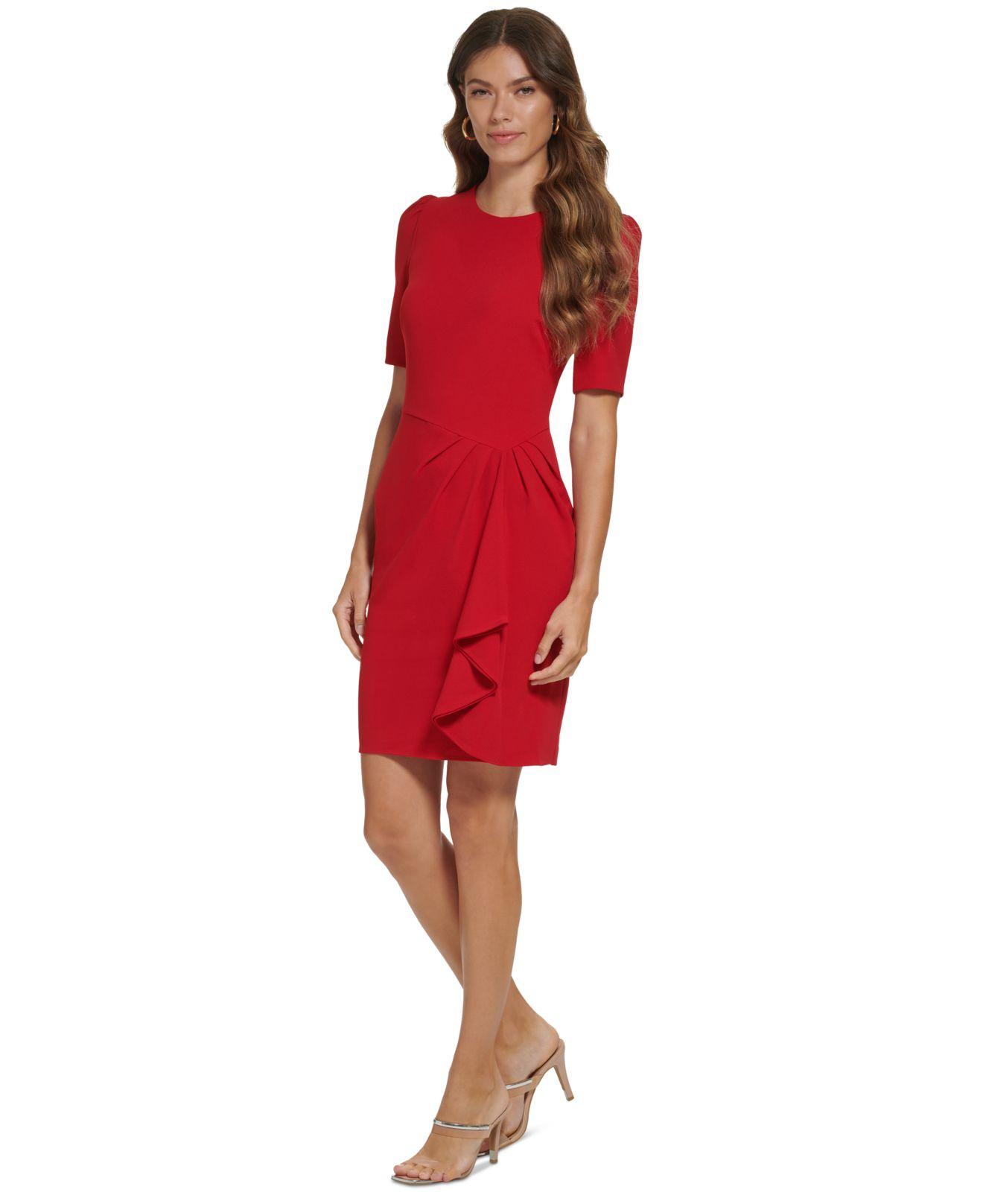 DKNY Puff-sleeve Draped-detail Sheath Dress in Red | Lyst DKNY Puff-sleeve Draped-detail Sheath Dress in Red | Lyst