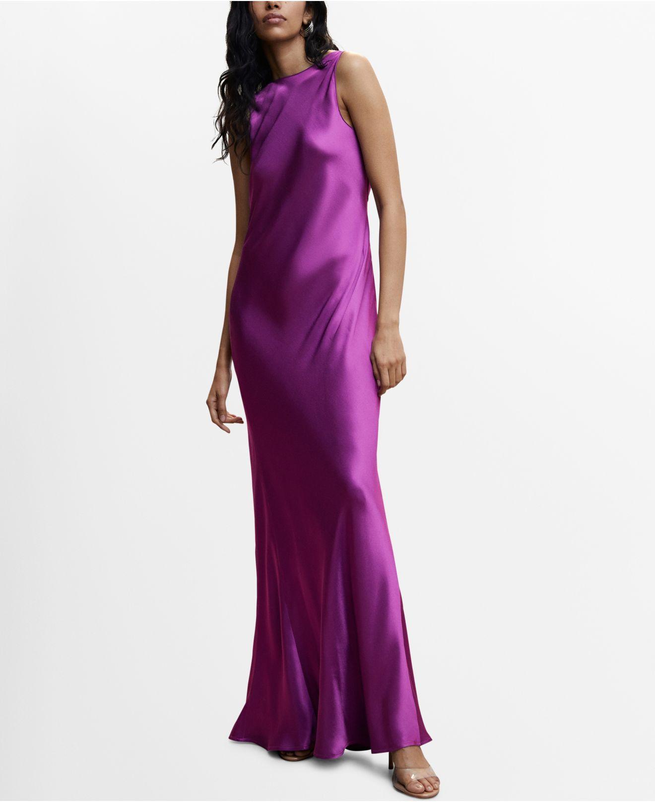 Mango Open-back Satin-effect Dress in Purple | Lyst
