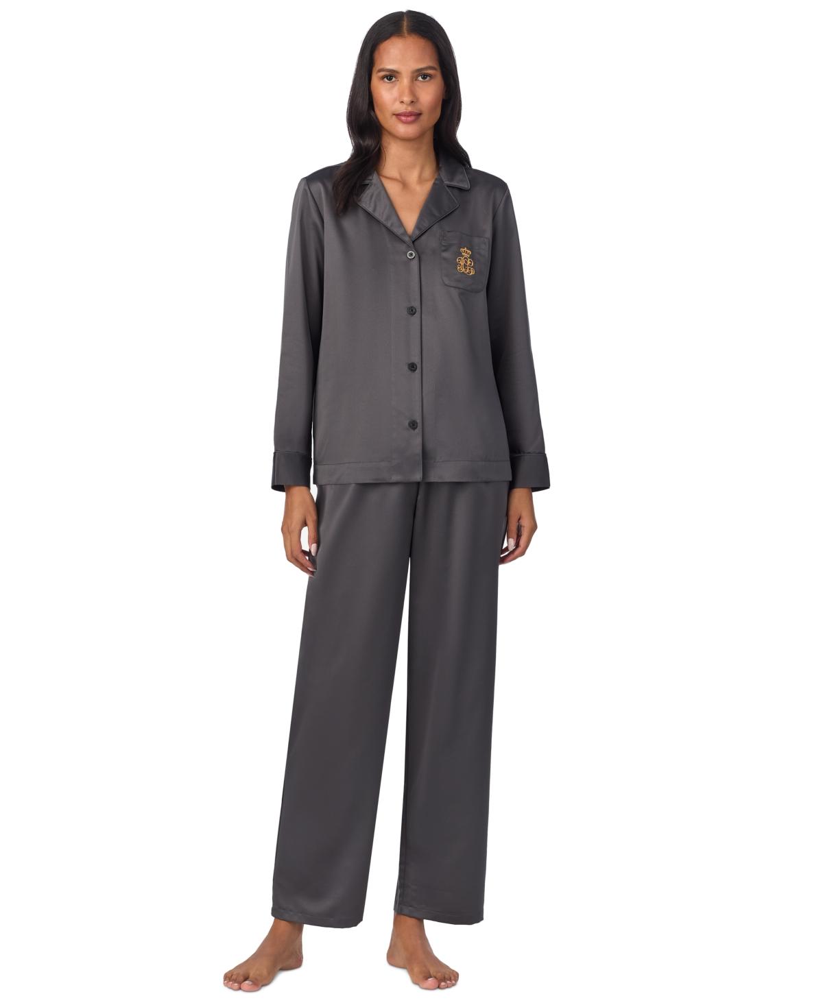 Ralph Lauren Satin Notched-collar Pajama Set in Gray | Lyst