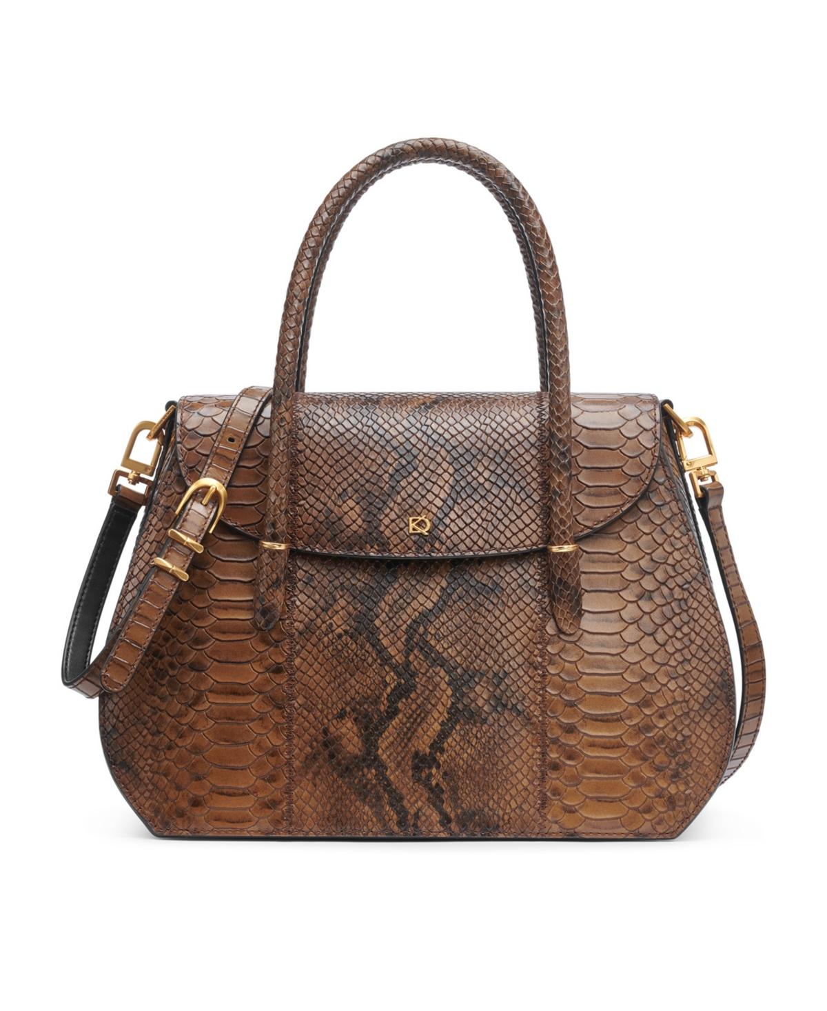 Donna Karan Donna Karan Bellerose Double Top Handle Python Satchel in Brown | Lyst