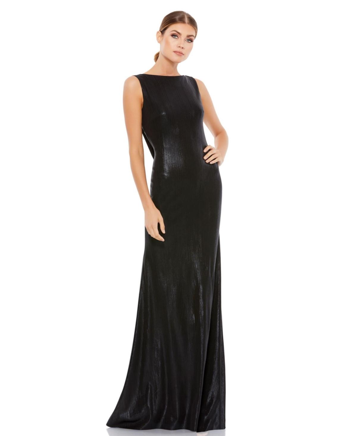 Mac Duggal Metallic Cowl Back Column Gown in Black | Lyst