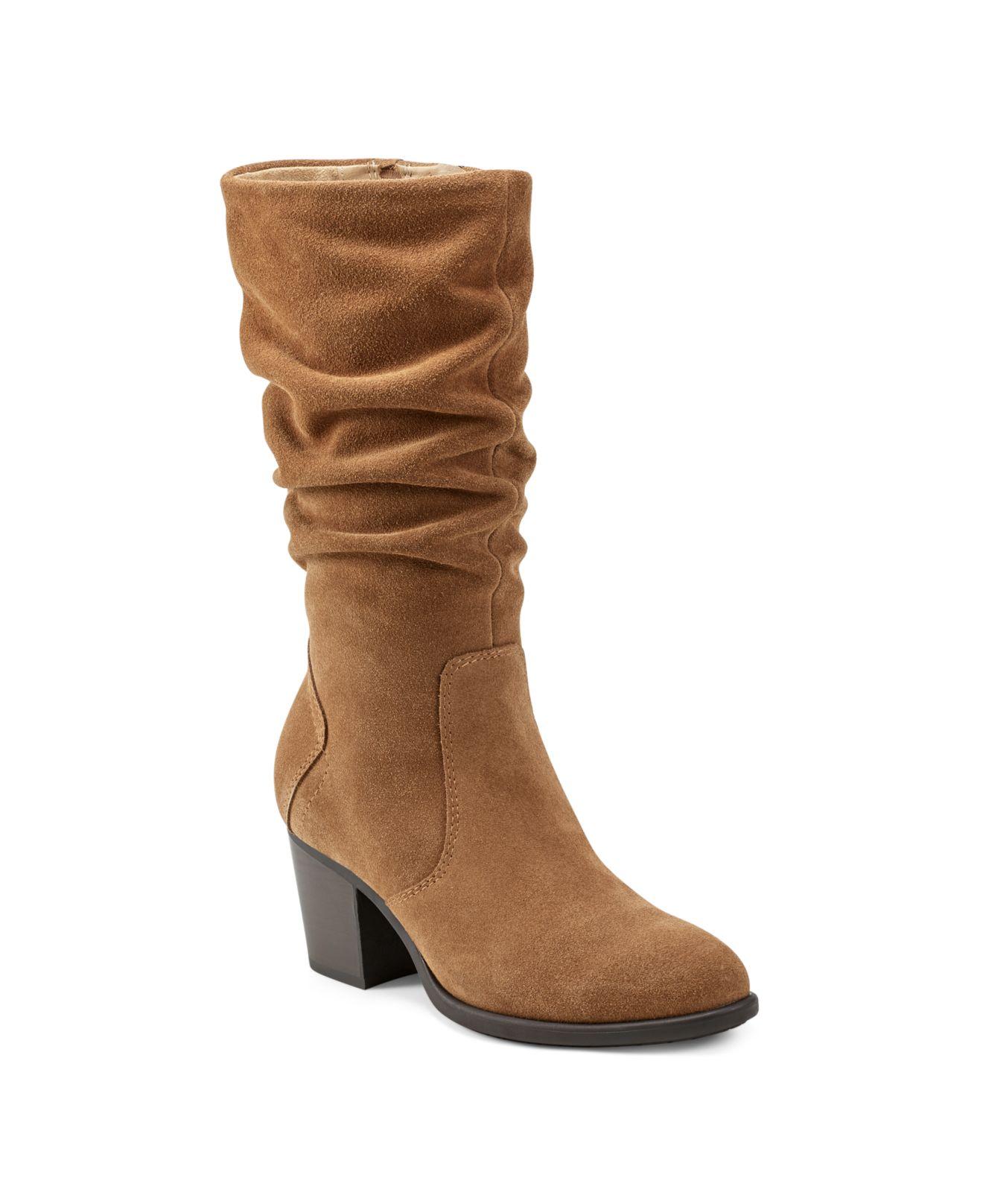Earth Vine Block Heel Almond Toe Narrow Calf Casual Boots In Brown Lyst