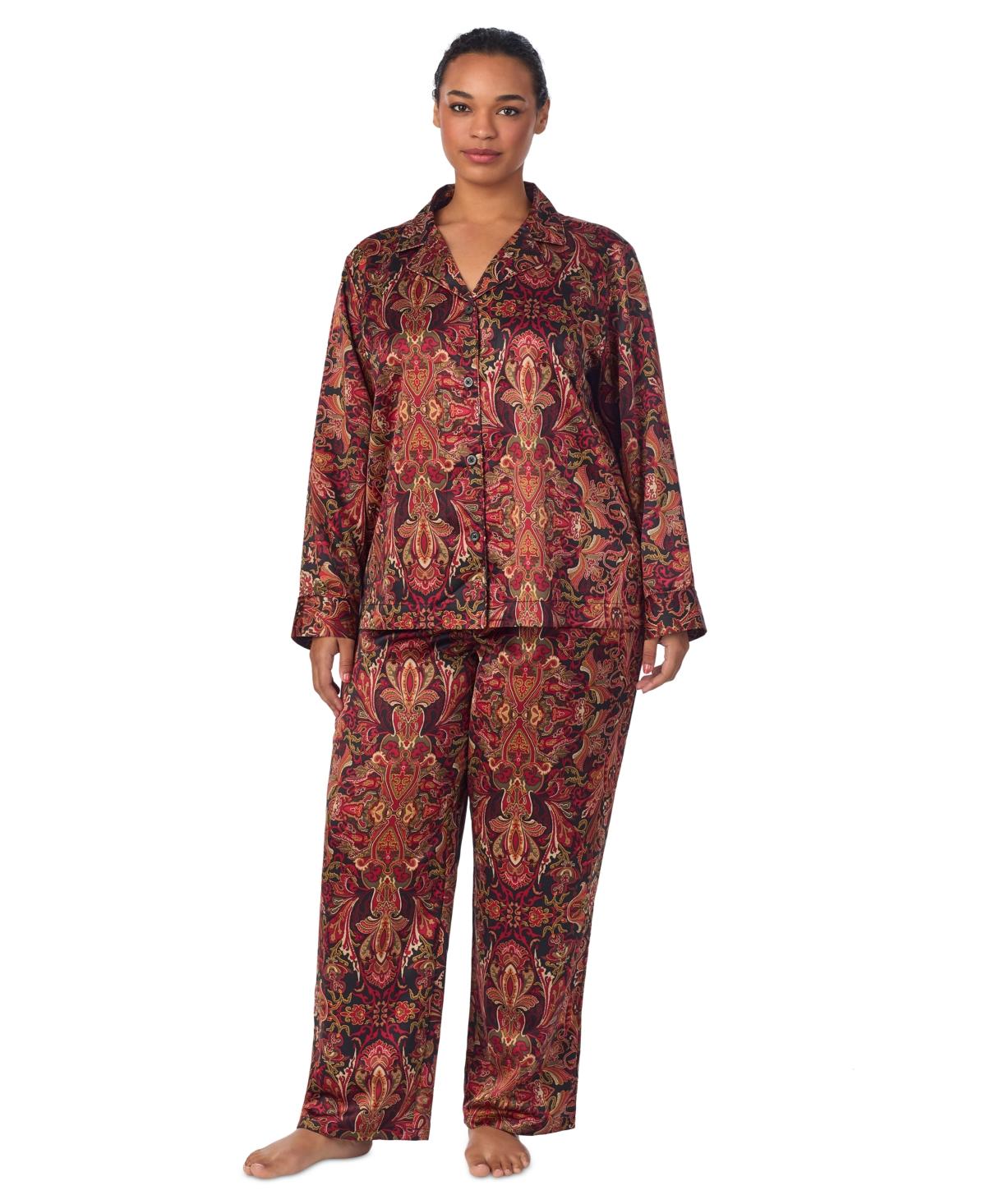 Ralph Lauren Plus Size Satin Notched-collar Pajama Set in Red | Lyst