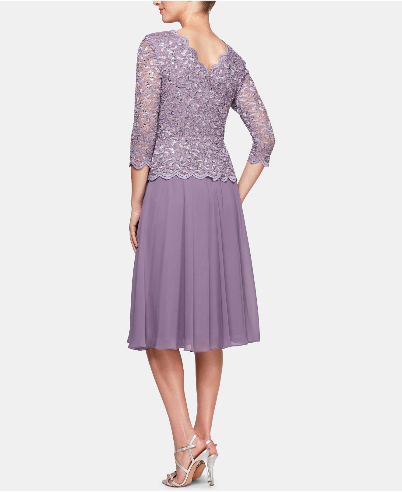 Alex Evenings Lace Mock Two-piece Tea Length Dress in Purple - Lyst