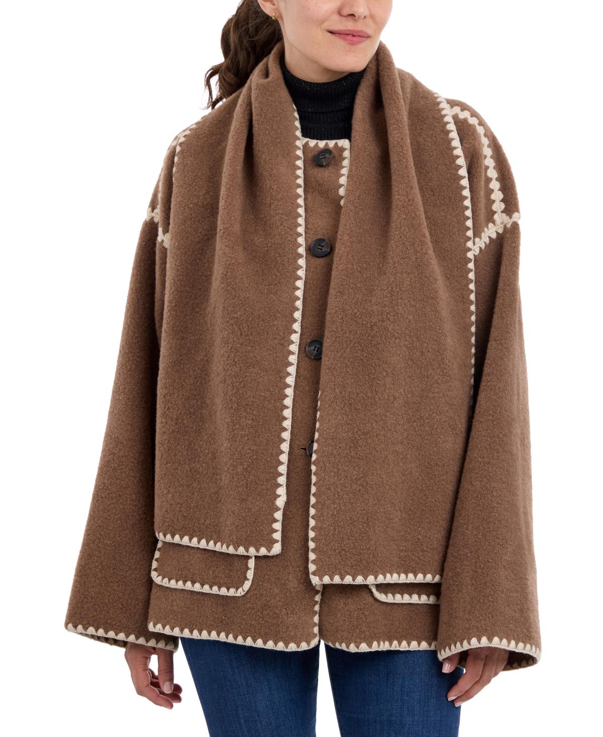 BCBGeneration Contrast-trim Coat & Scarf in Brown | Lyst