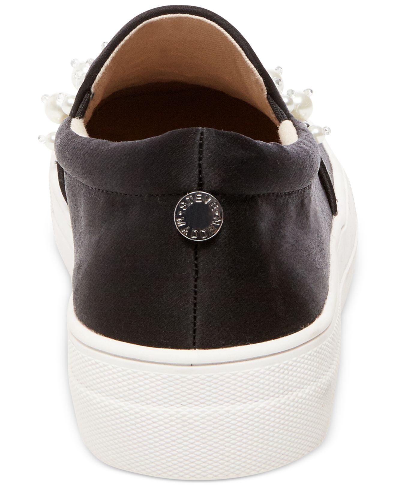Steve Madden Satin Women's Glamour Pearl-embellished Sneakers in Black ...