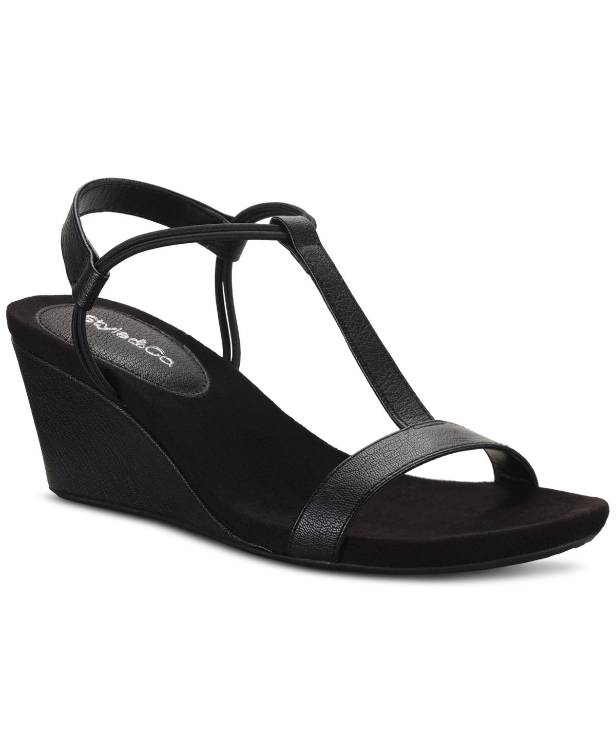 Style & Co. Mulan Wedge Sandals in Black | Lyst