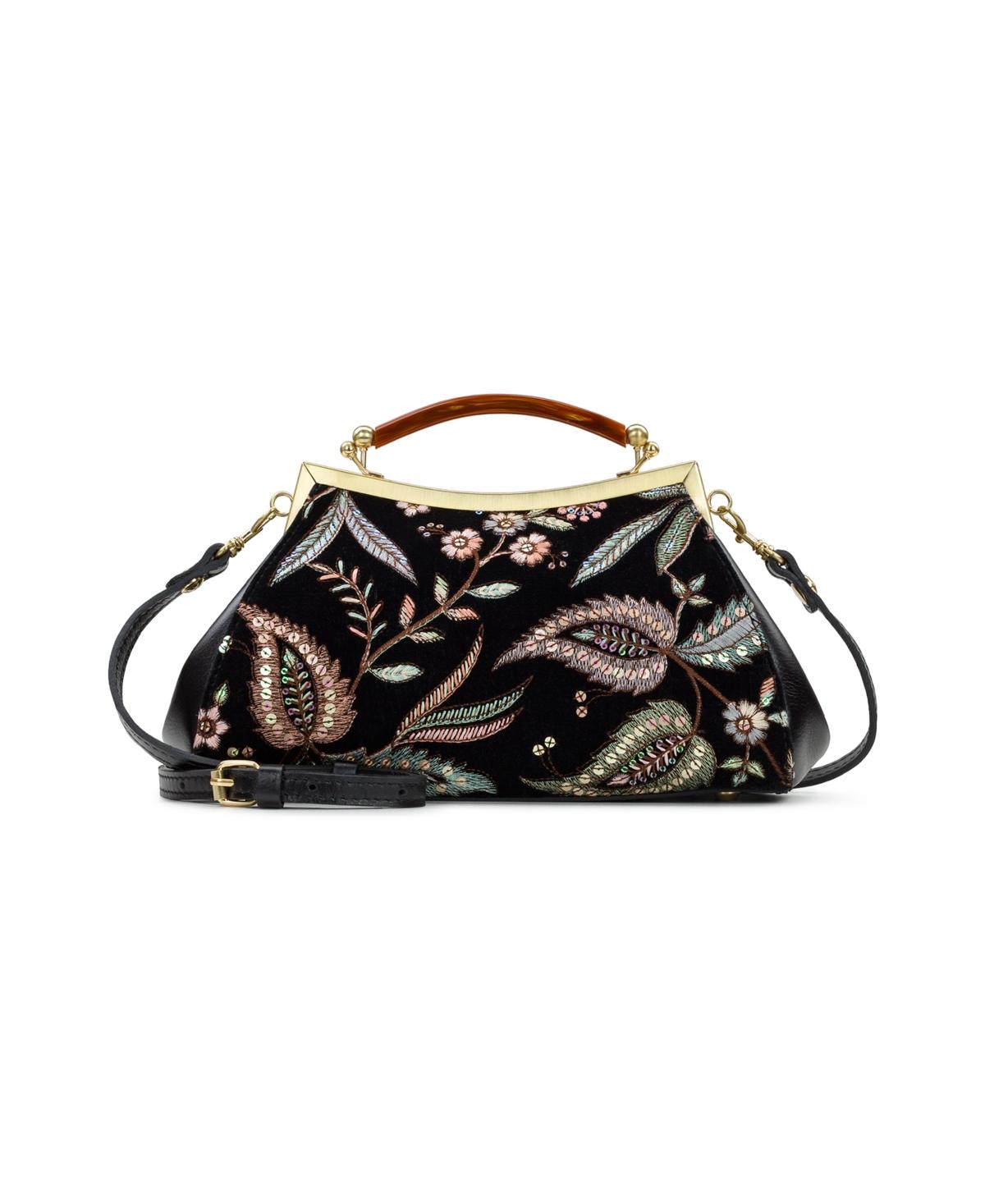 Patricia Nash Velvet Jacquard Kelmscott Frame Satchel Bag in Black | Lyst