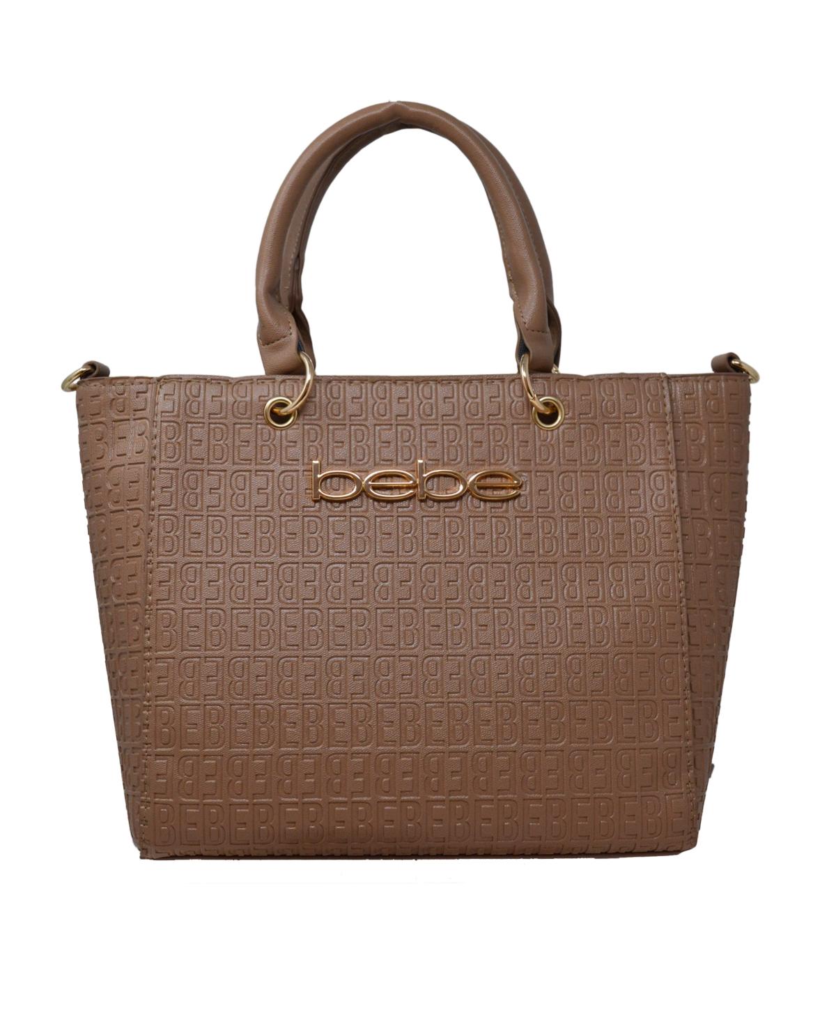 Bebe Celia Embossed Logo Satchel Bag in Brown | Lyst