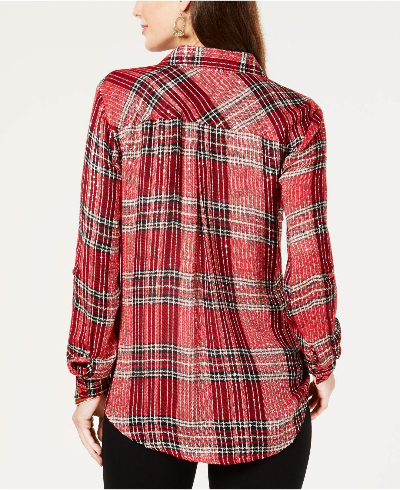 Style & Co. Sparkle Plaid Shirt, Created For Macy's in Red - Lyst