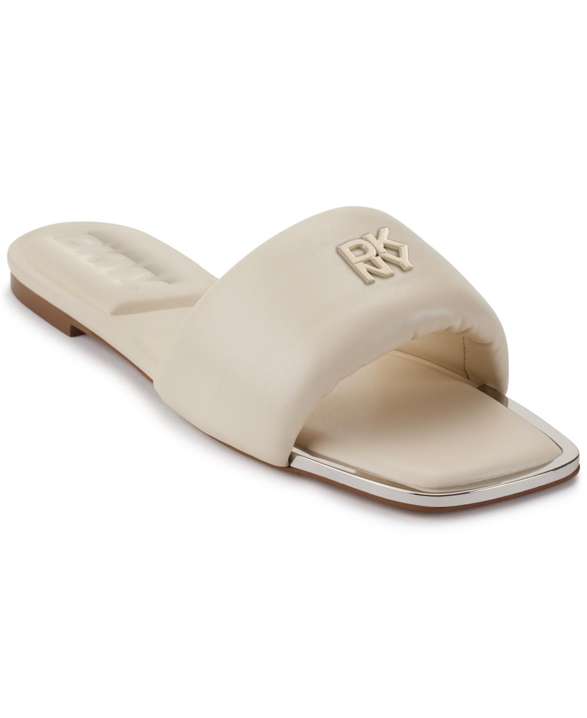 DKNY Drea Logo Slide Sandals in White | Lyst
