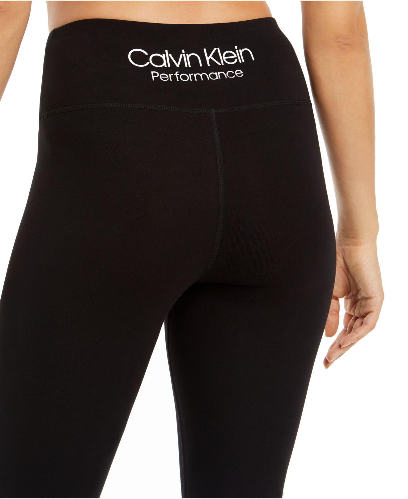 Calvin Klein Cotton Performance Logo High Waist Leggings In White Combo Black Lyst