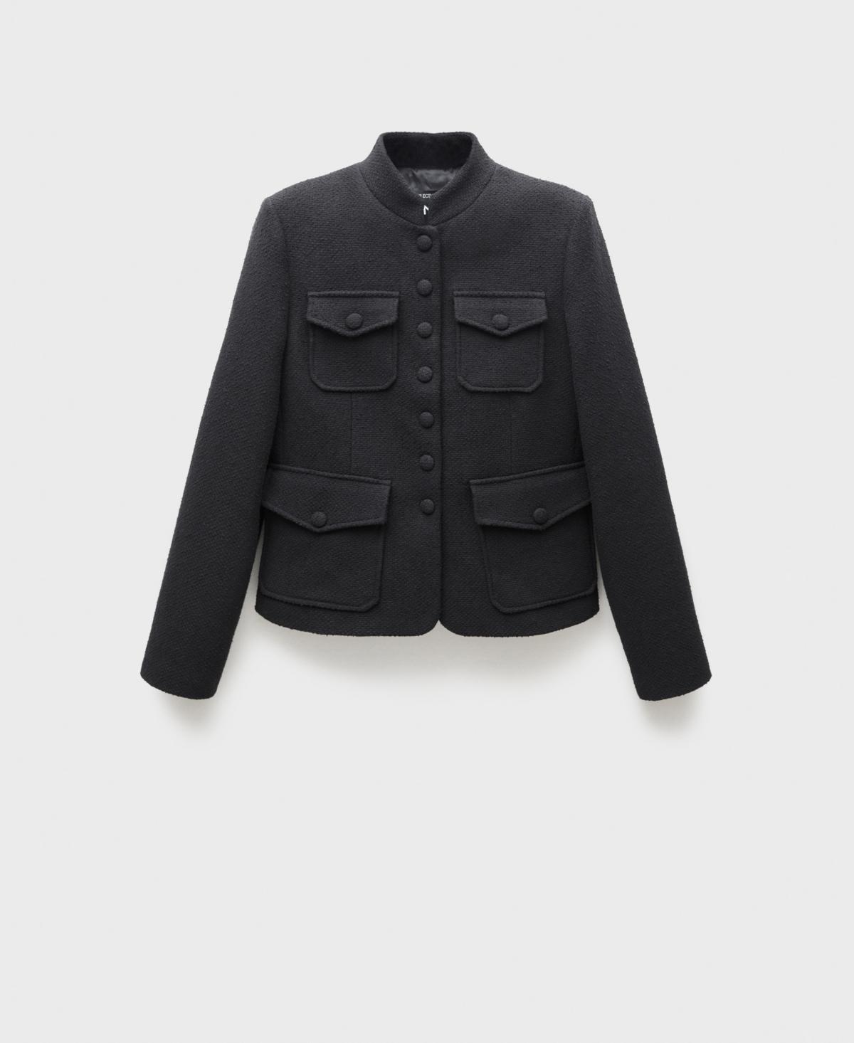 Mango Pocket Tweed Jacket in Black | Lyst