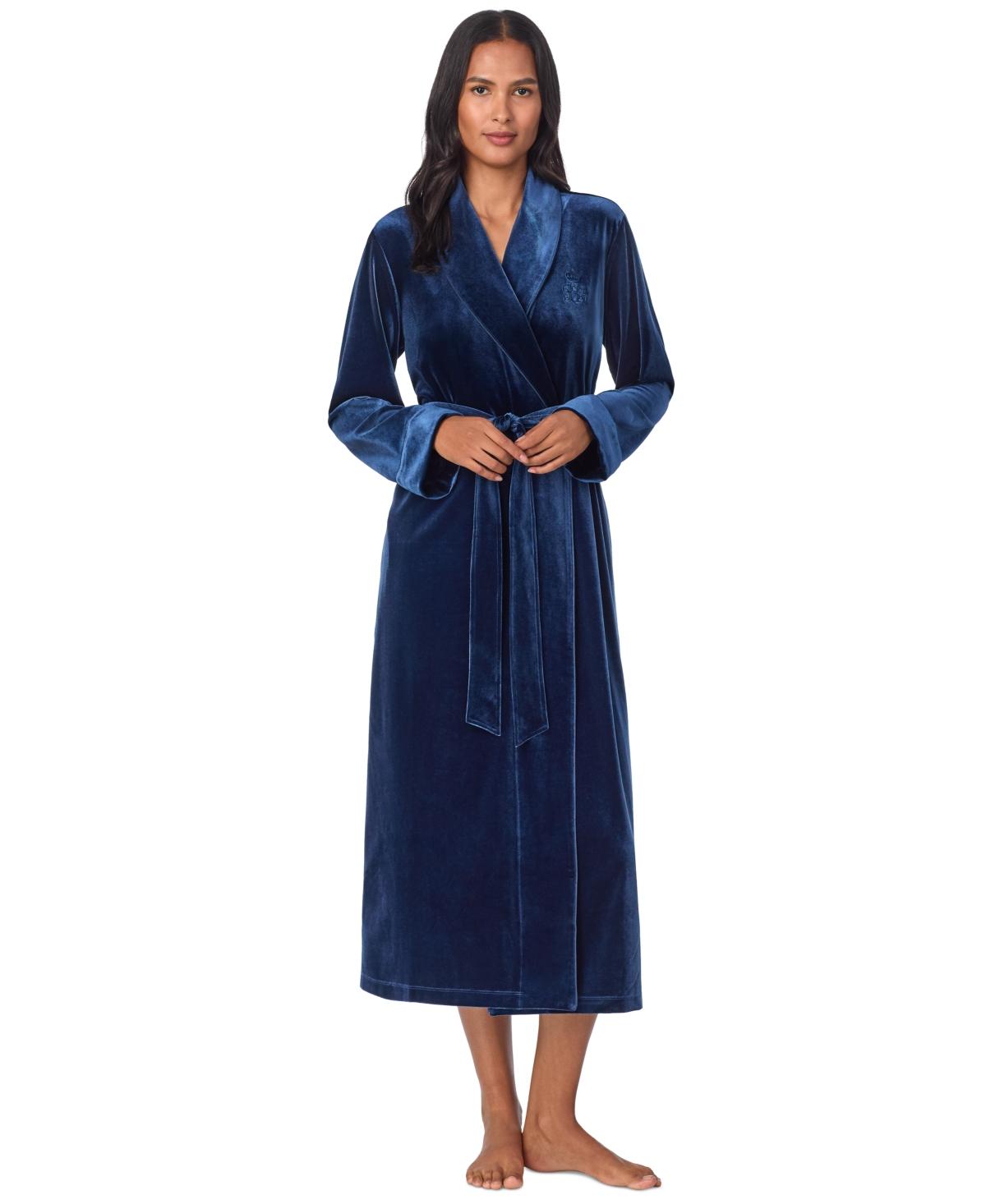 Ralph Lauren Velvet Shawl-collar Robe in Blue | Lyst