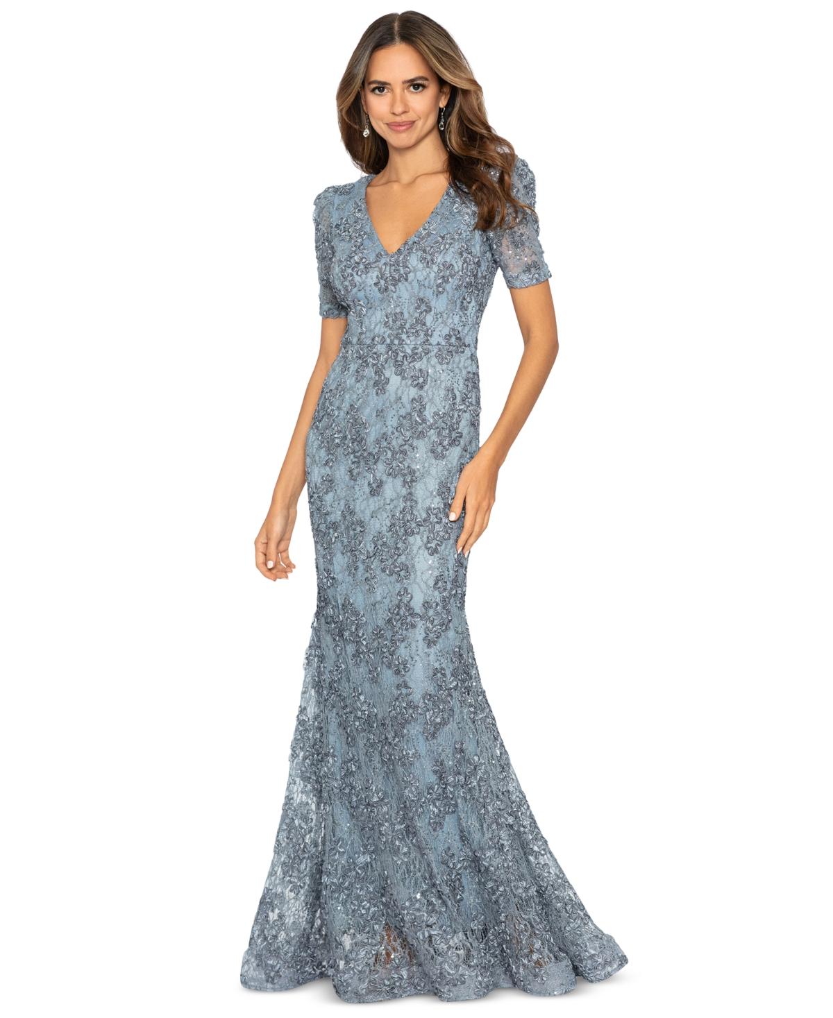 Xscape Petite Embellished Soutache Lace V-neck Gown in Blue | Lyst