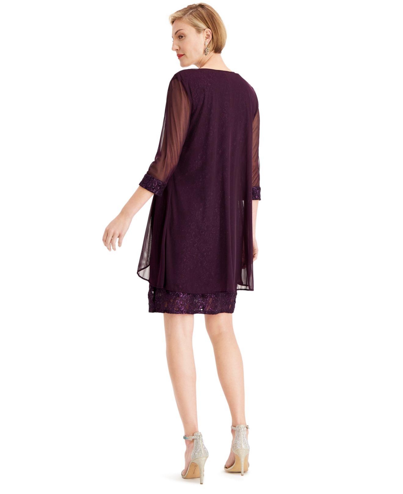 R And M Richards Embellished Lace Sheath Dress And Jacket In Plum Purple