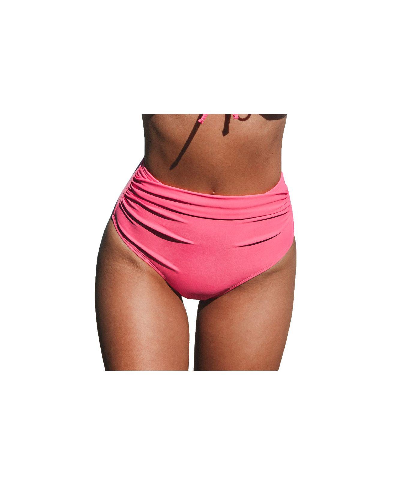 Cupshe Mercury Retrograde Pink Shirred Classic High Waist Bikini Bottom