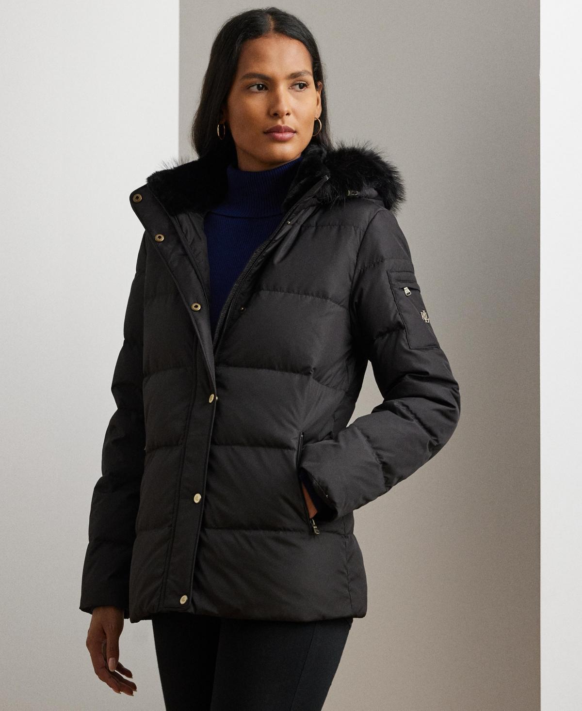 Ralph Lauren Faux-fur Hooded Puffer Coat in Black | Lyst