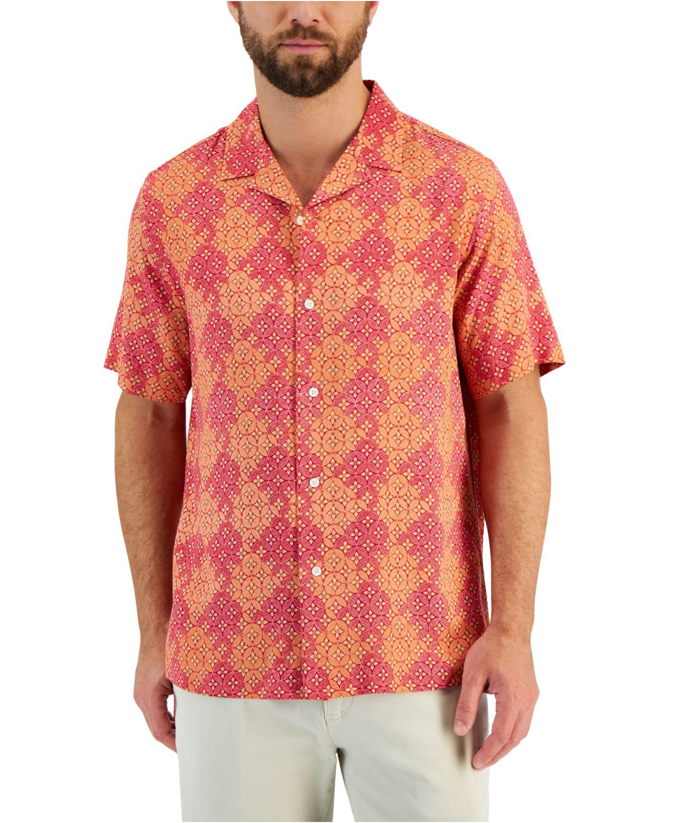 Club Room Odim Medal Elevated Short Sleeve Camp Shirt Created For Macy
