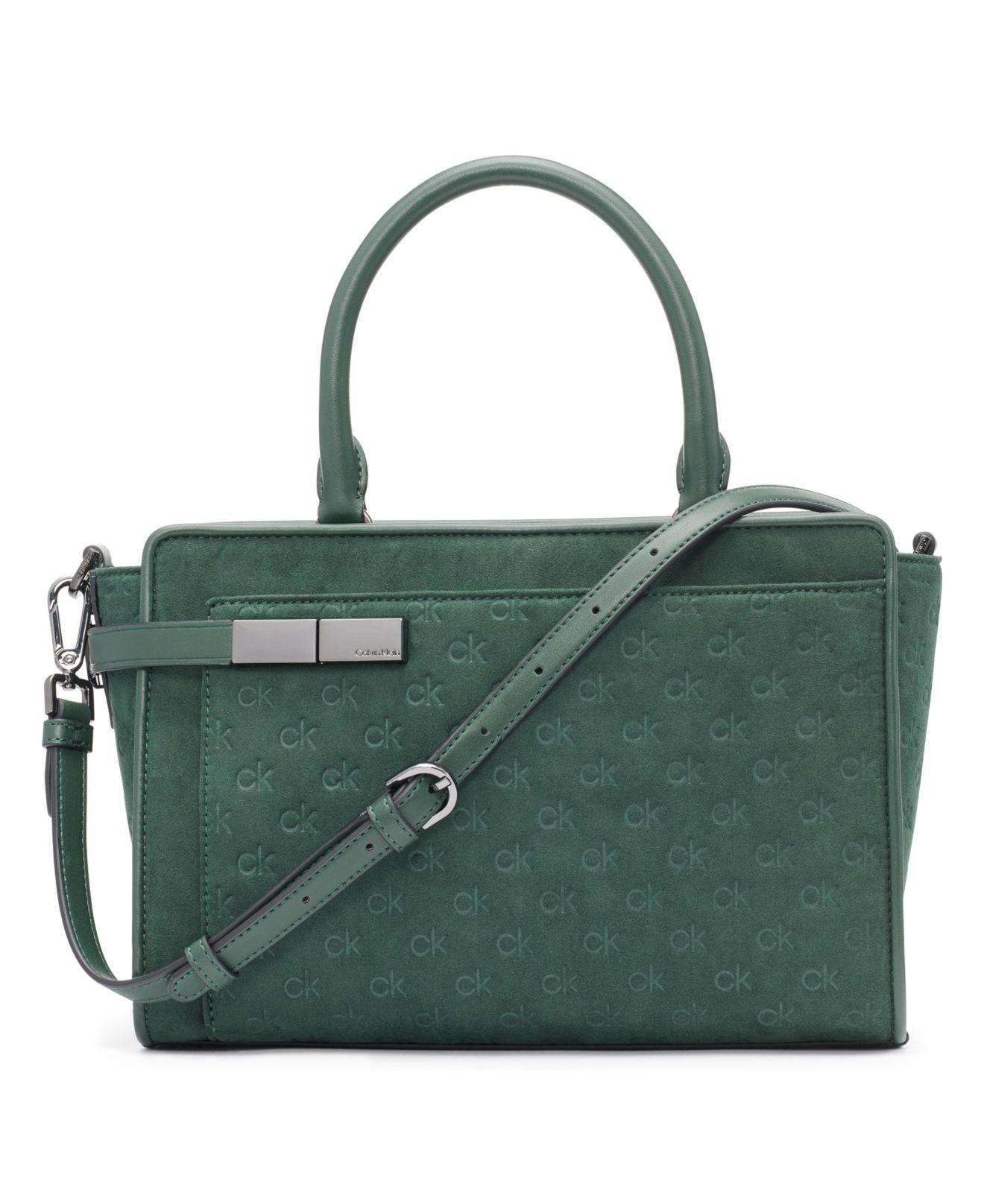 Calvin Klein Jade Signature Embossed Magnetic Snap Satchel Bag In Green