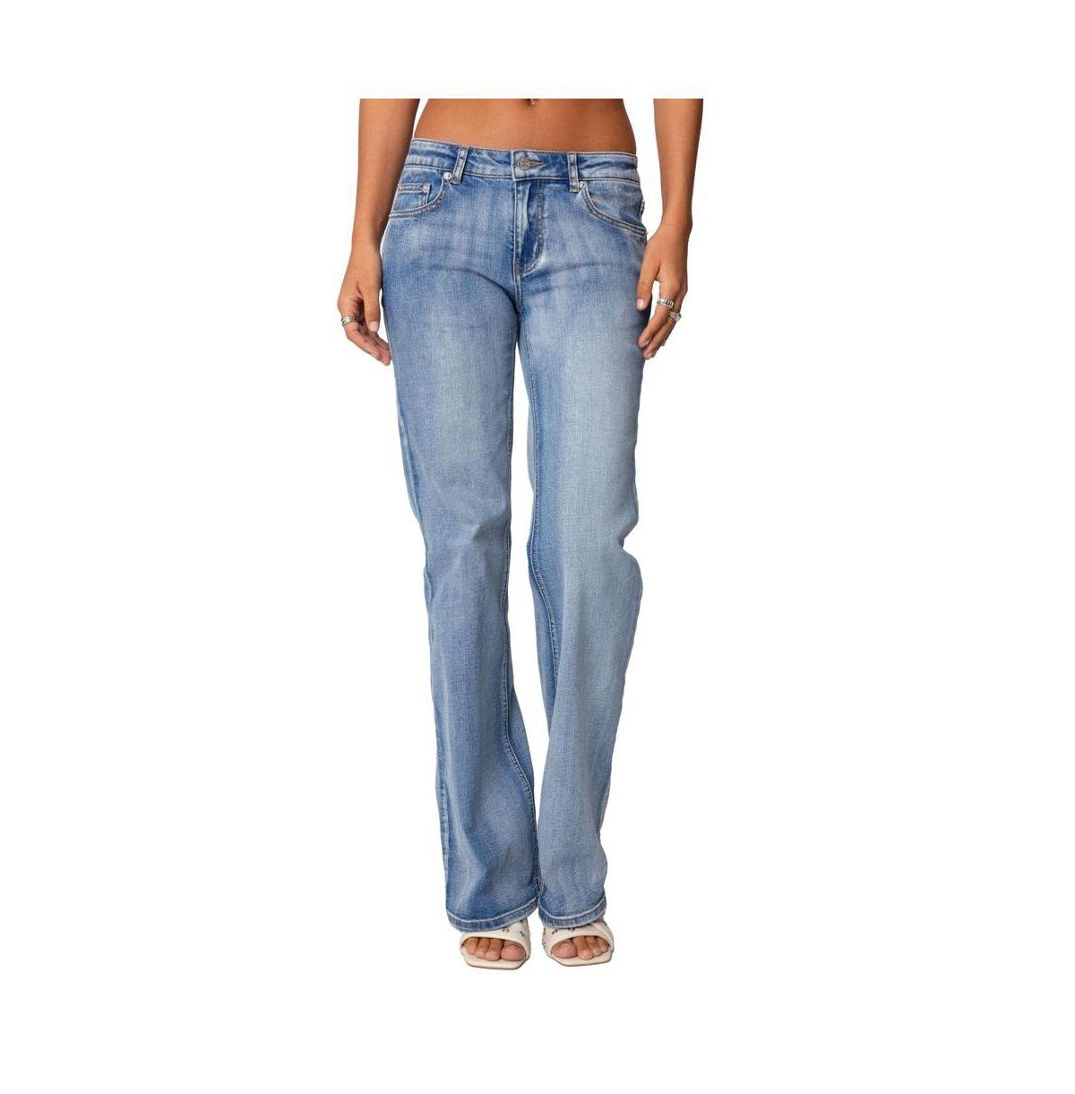 Edikted Boot Cut Washed Low Rise Jeans in Blue | Lyst