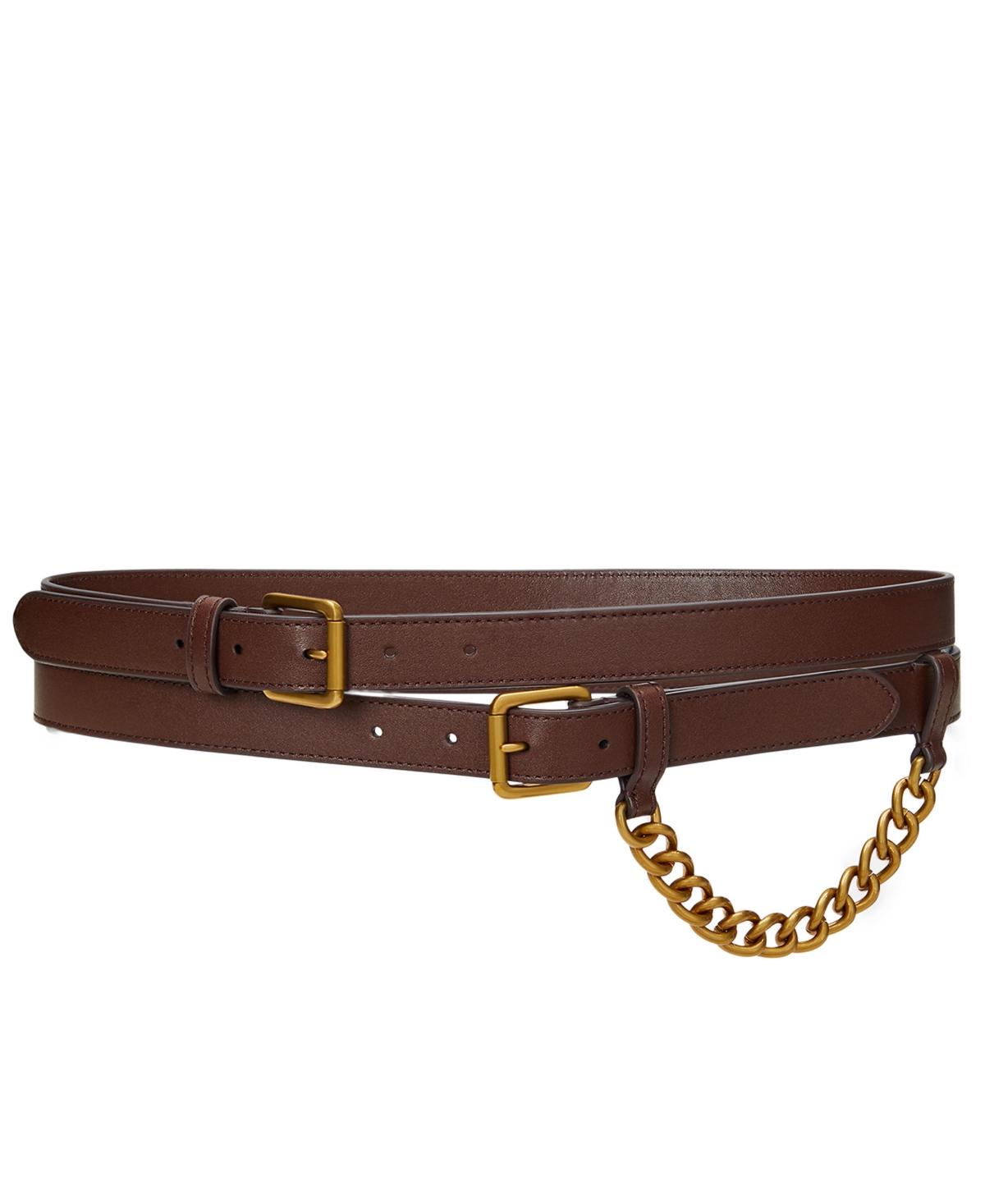 Ralph Lauren Double-wrap Chain-embellished Wide Leather Belt in Brown ...