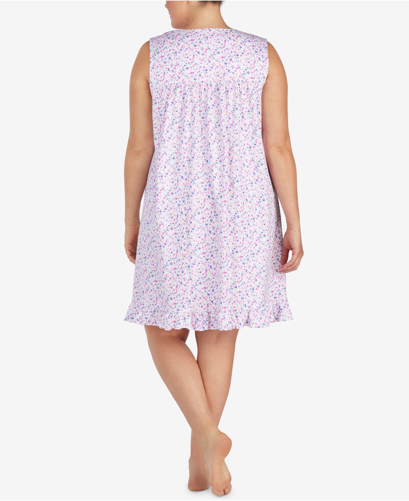 Eileen West Plus Size Ruffle Hem Cotton Knit Nightgown In Purple Lyst