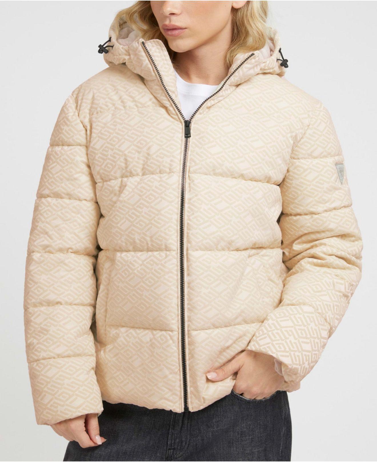 Guess Allover Logo Puffer Jacket in Natural for Men | Lyst