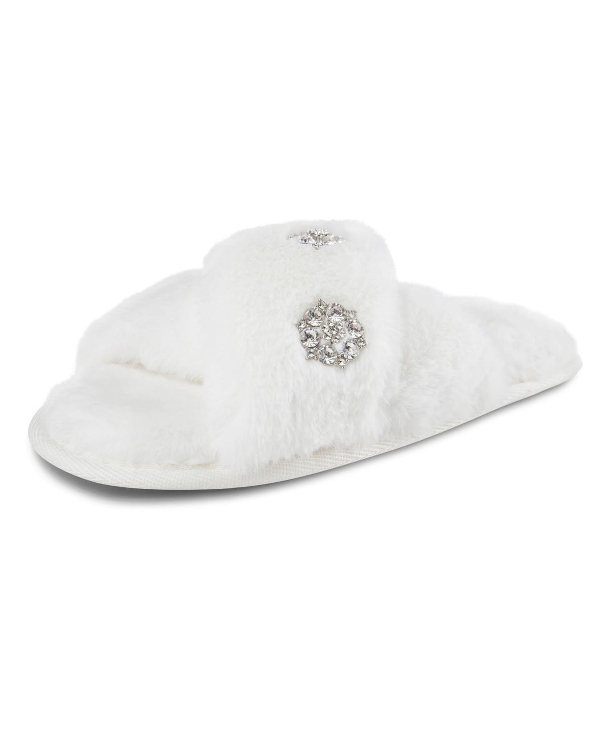Jessica Simpson Embellished Cross Band Slide Slippers in White | Lyst