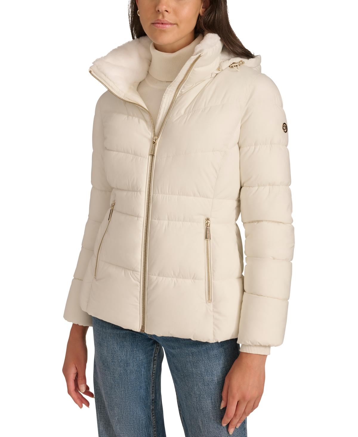 Calvin Klein Faux-fur-lined Hooded Puffer Coat in Natural | Lyst