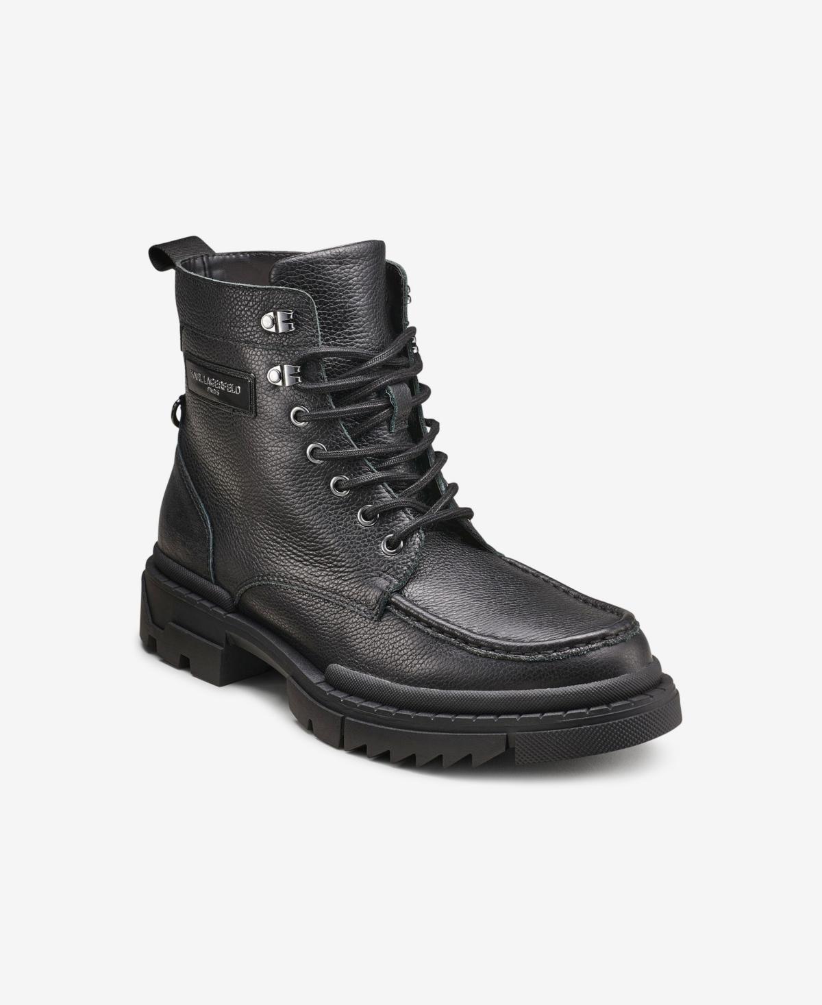 Karl Lagerfeld Pebble Grained Leather Apron Toe Work Boot in Black for ...