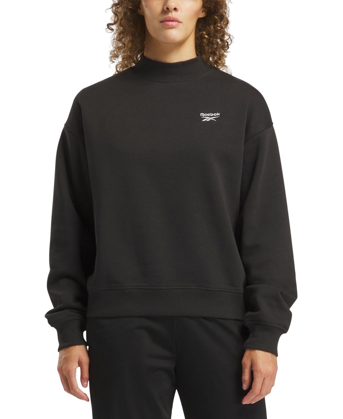 Reebok Identity Cotton Fleece Mock Neck Sweatshirt in Black | Lyst