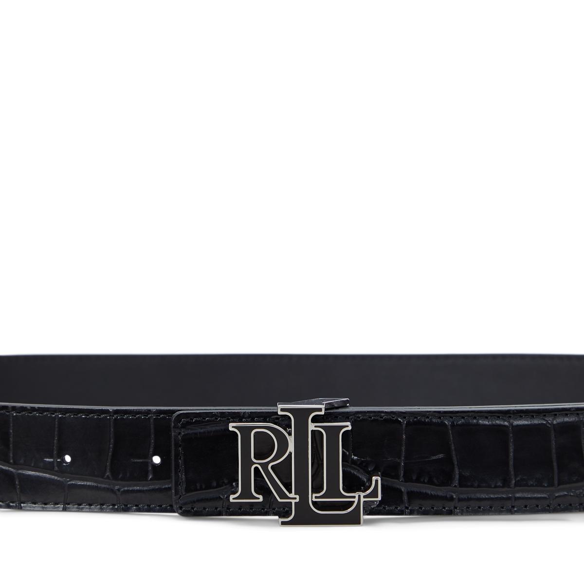 Ralph Lauren Logo Reversible Croc-embossed Belt in Black | Lyst