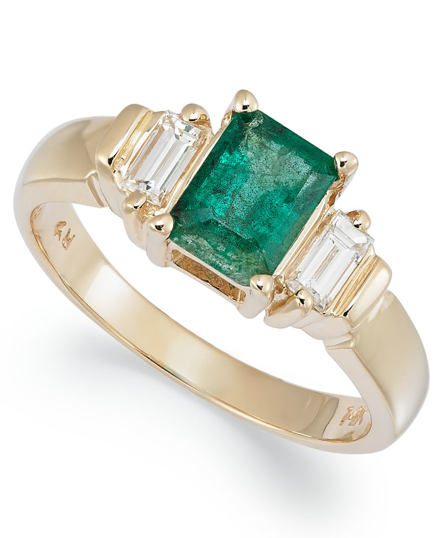 Macy's 14k Gold Ring, Emerald (1 Ct. T.w.) And Diamond (1/4 Ct. T.w ...