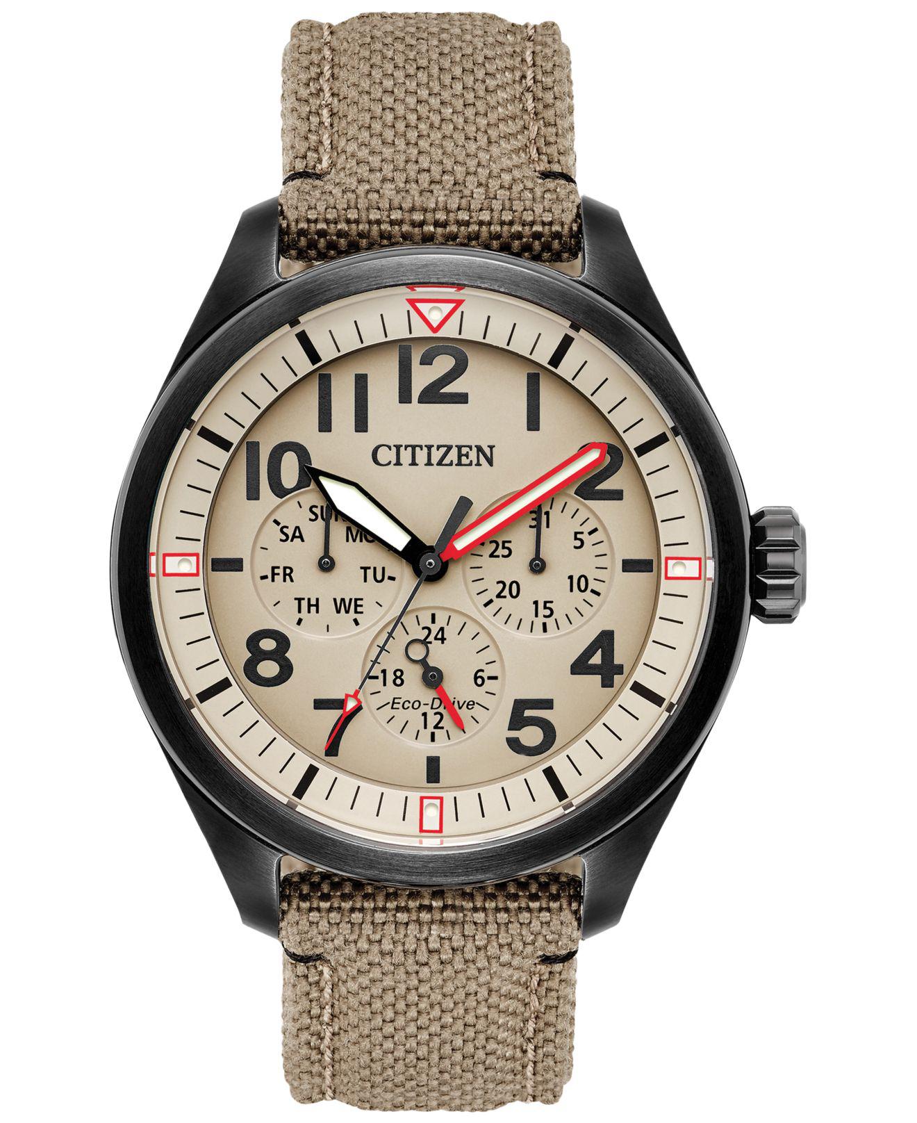Citizen Men's Eco-drive Military Khaki Nylon Nato Strap Watch 42mm ...