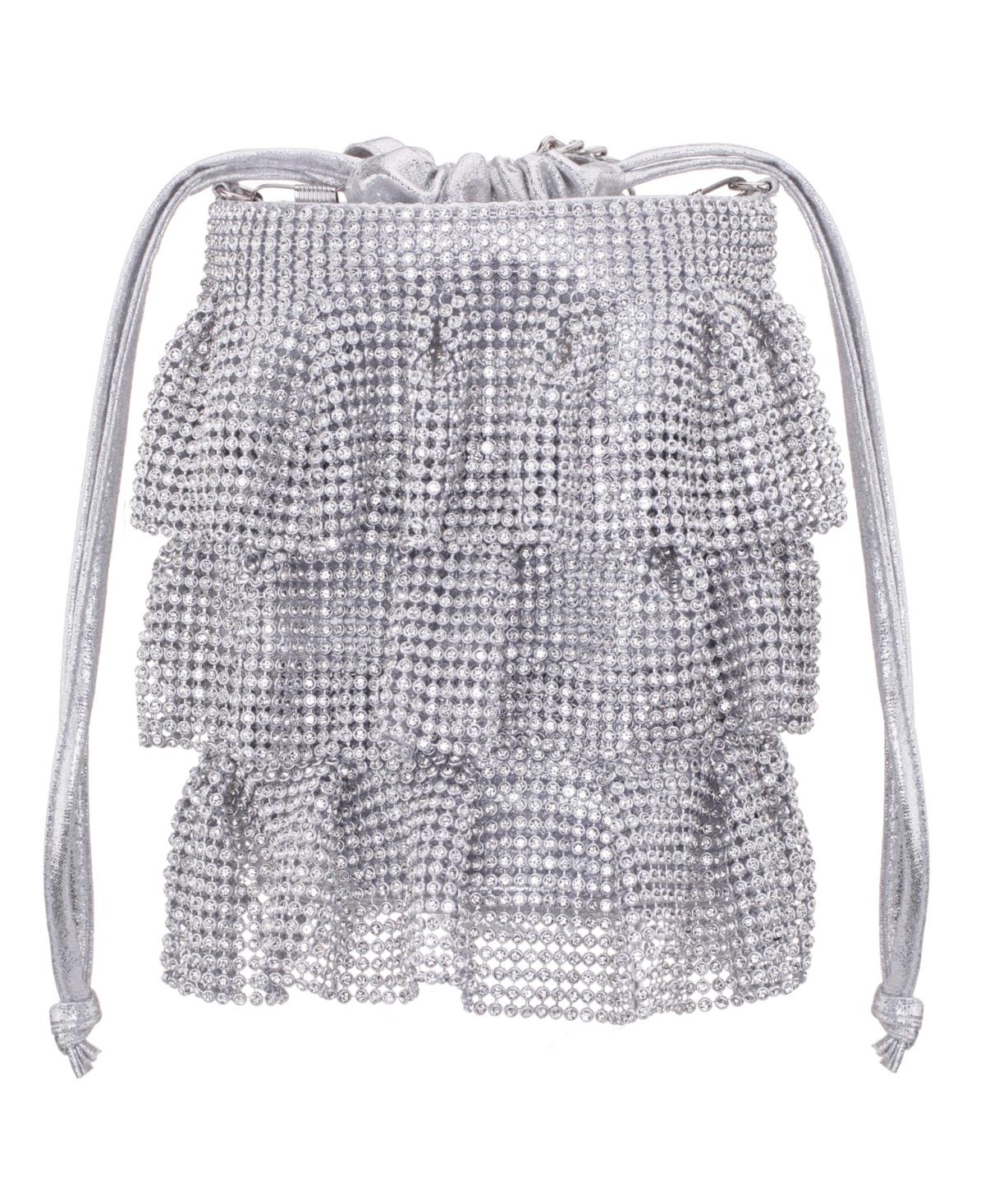 Nina 4 Tired Crystal Mesh Pouch Bag in Gray | Lyst