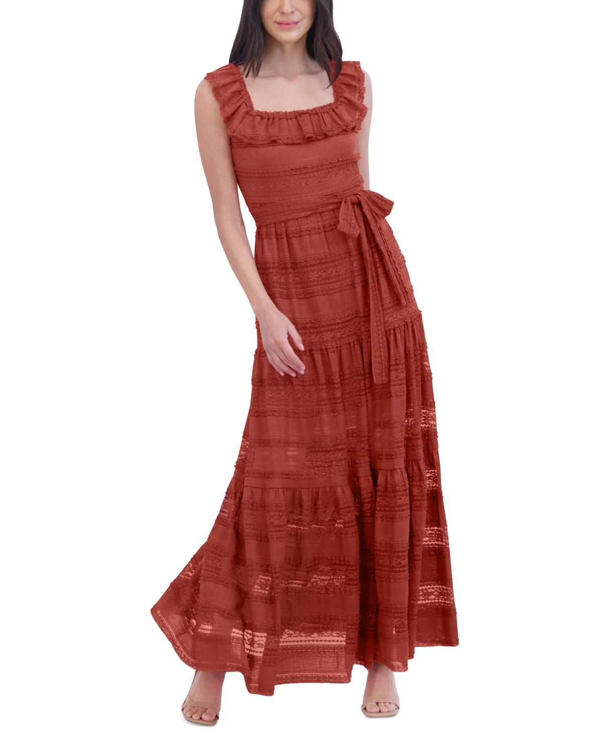 Eliza J Lace Ruffled Square-neck Maxi Dress in Red | Lyst