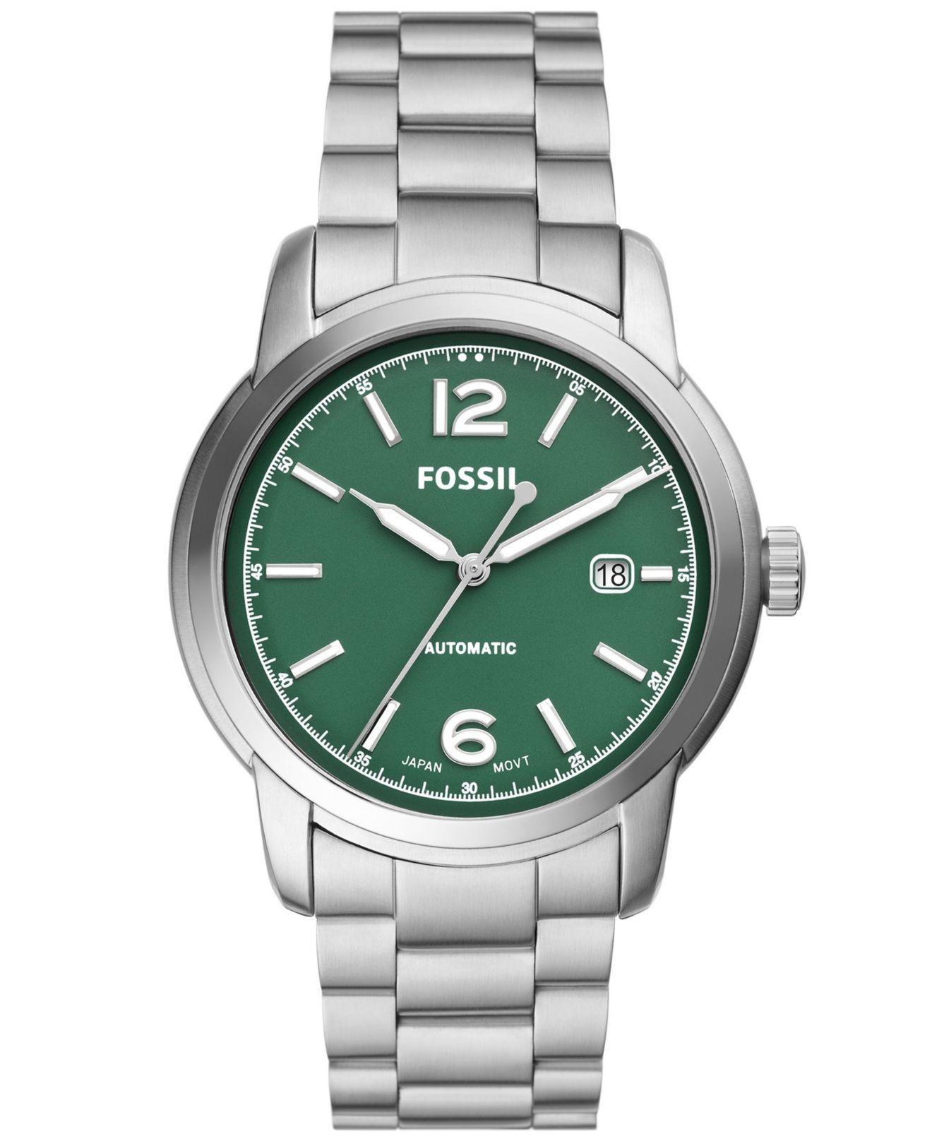 Fossil Metal Heritage Automatic Silver-tone Stainless Steel Bracelet ...