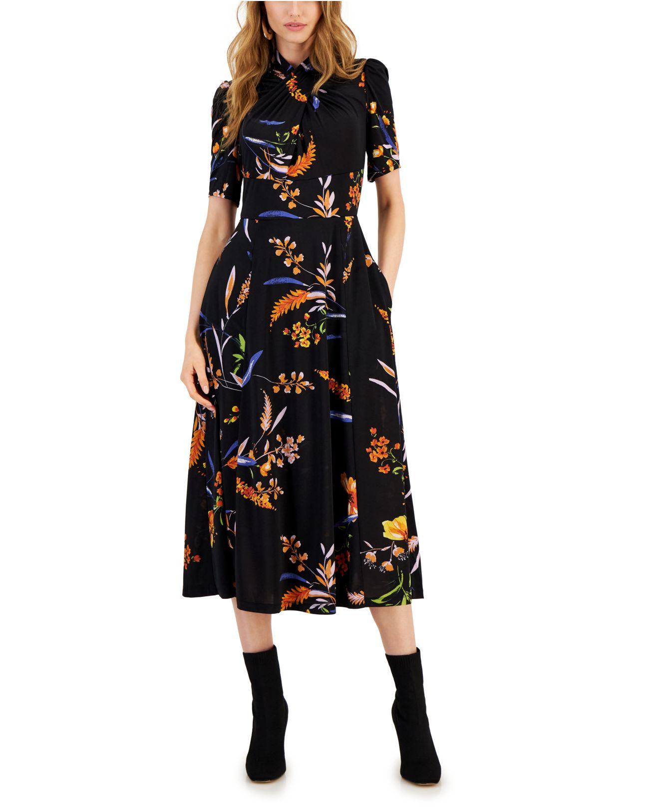 RACHEL Rachel Roy Harland Crossover-neck Puff-shoulder Dress in Black | Lyst